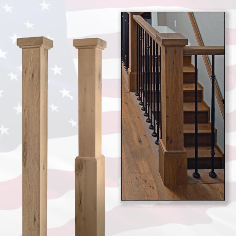 White Oak Box Newel Post: Farmhouse Stair Railing - Etsy