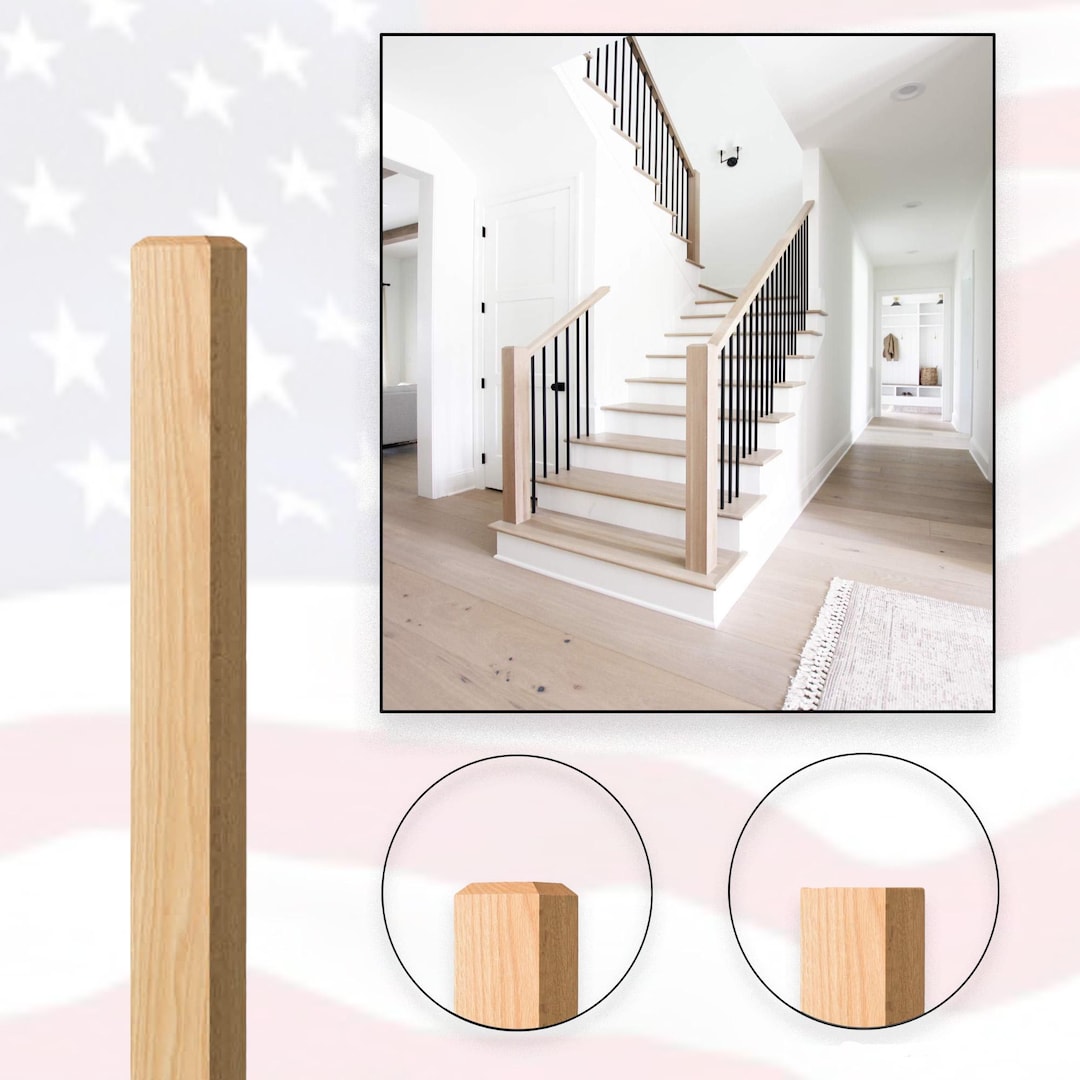 Barandilla de escalera moderna con poste de madera cuadrada lisa ...