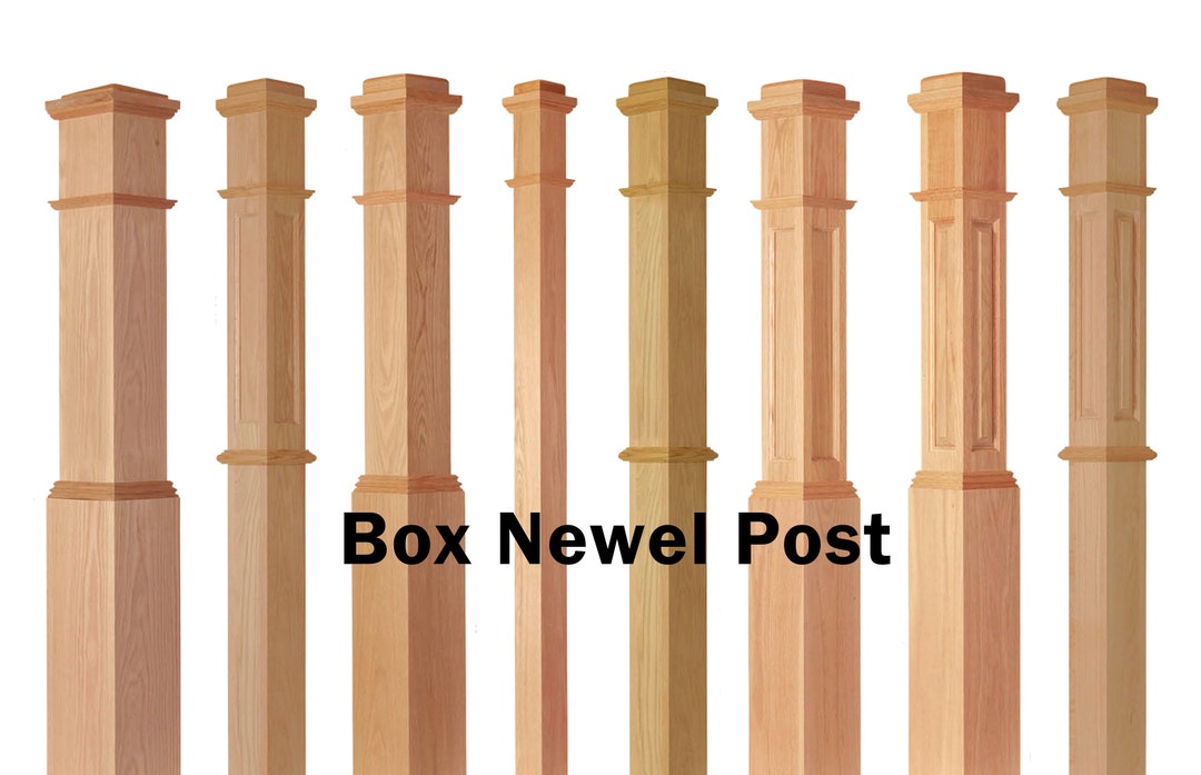 Newel Post White Oak/primed White Stair Railing Box Newel Post Hickory ...