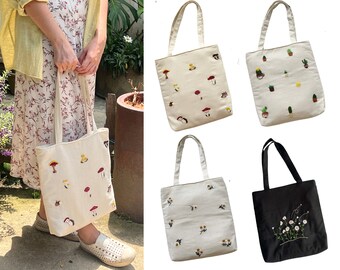 Hand Embroidered Daisy Linen Bag, Cute Small Daisies Embroidery Market ...