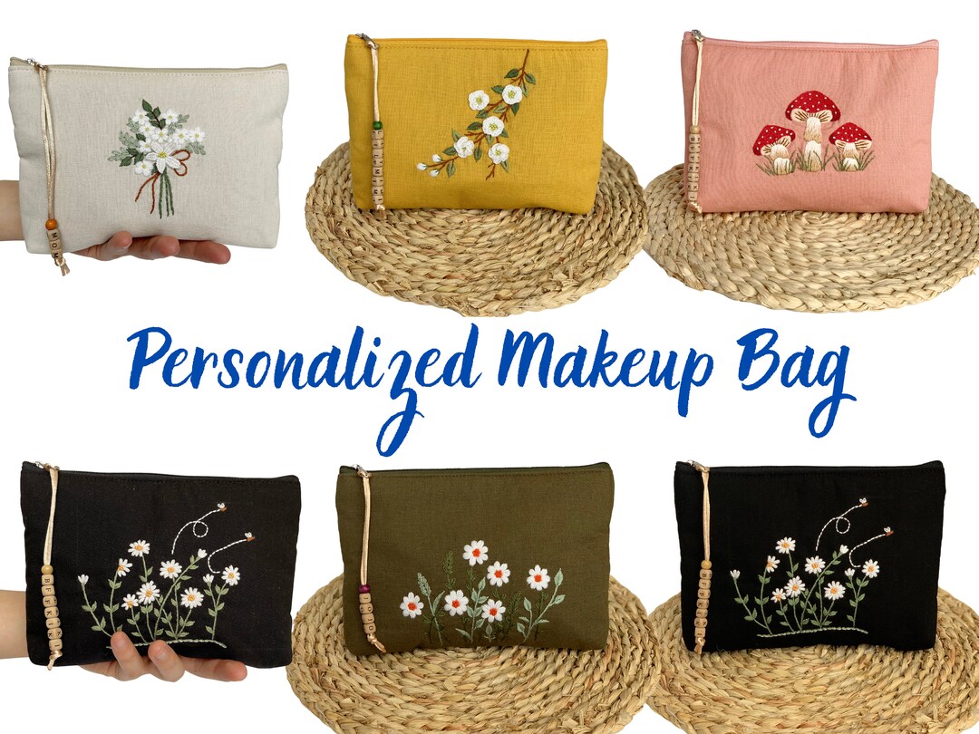Personalized Hand Embroidery Cosmetic Bag, Makeup Bag, Toiletry Bag ...