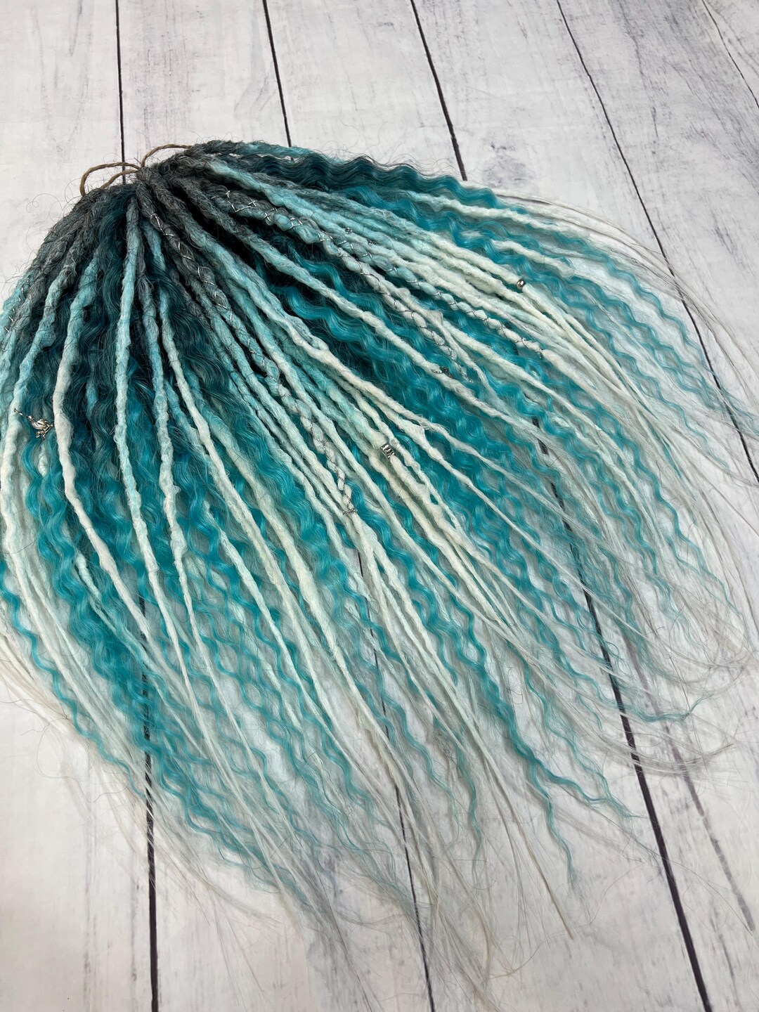 Boho Turquoise Ombre Dreadlock Extensions, Curly Synthetic Dreads ...