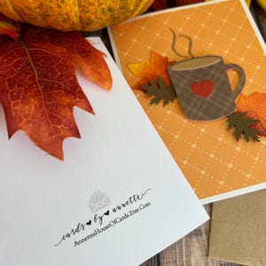 Handmade Fall Thank You Card, Maple Leaves, Tea Cup, Fall Leaves, Oak ...