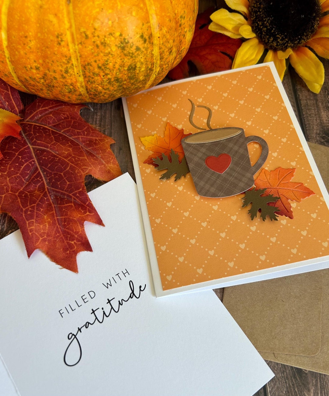Handmade Fall Thank You Card, Maple Leaves, Tea Cup, Fall Leaves, Oak ...