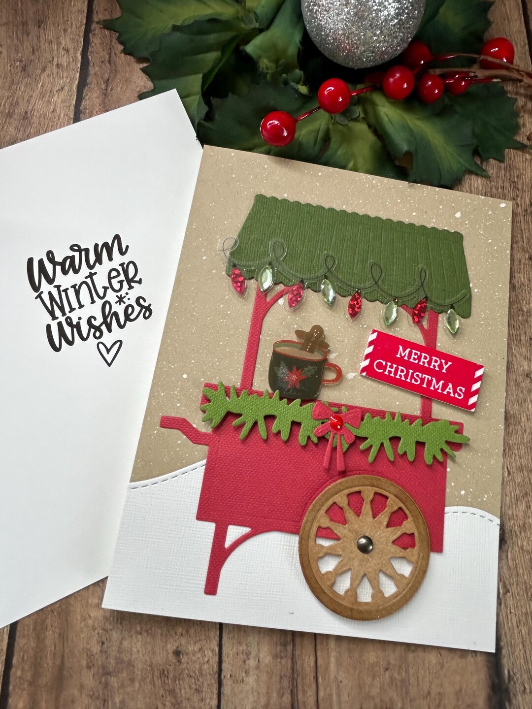 Handmade Christmas Card, Old Fashioned Hot Cocoa Cart, Special ...