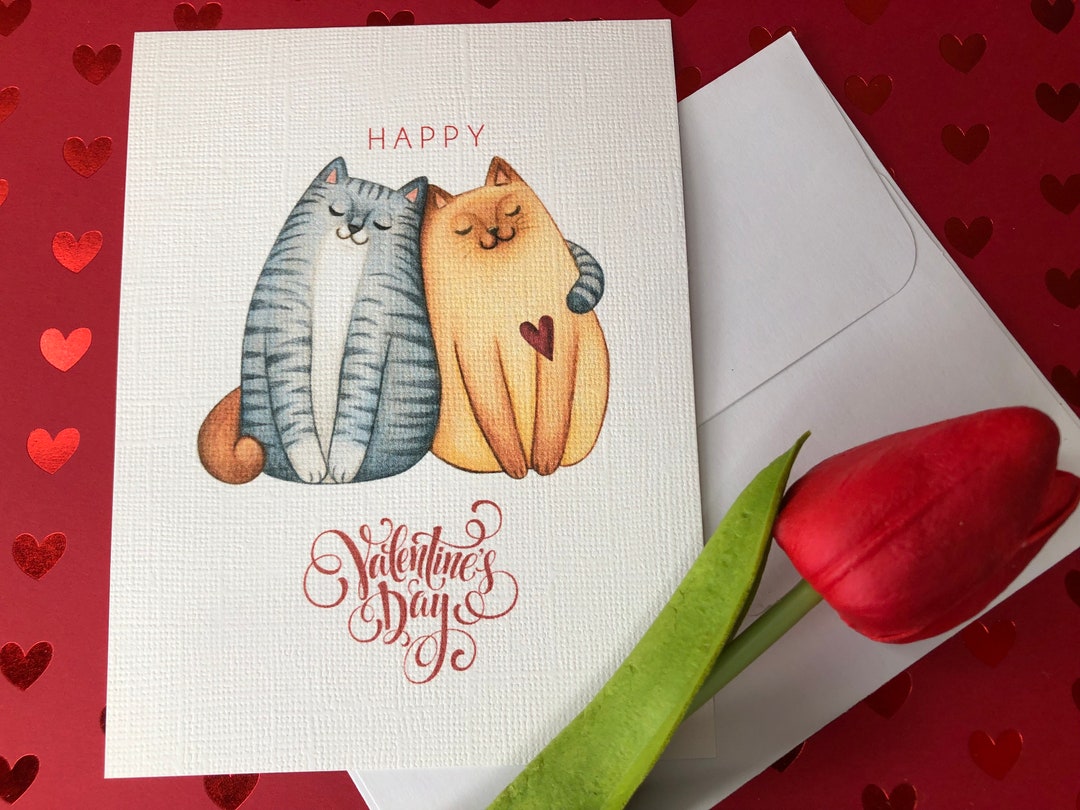 Cat Valentine, Cute Cats Valentine Card, Tabby, Grey Striped Cat, Cat ...