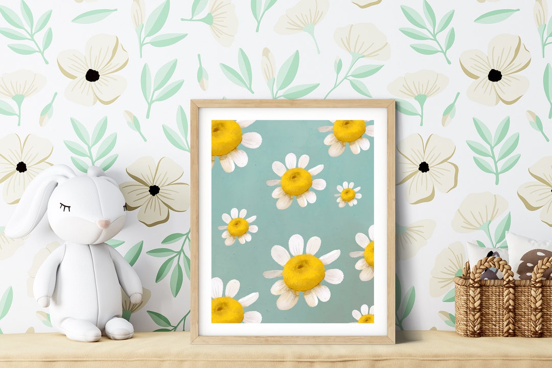 Teal Boho Daisy Art Print, Nurery, Baby Shower Printable Gift, Digital ...