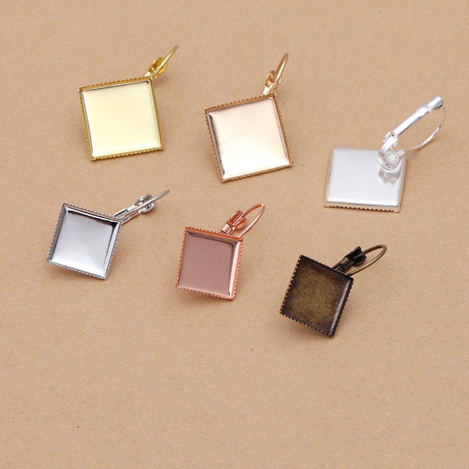 20pcs brass square French Earrings Bezel Blank 8mm 12mm 15mm | Etsy