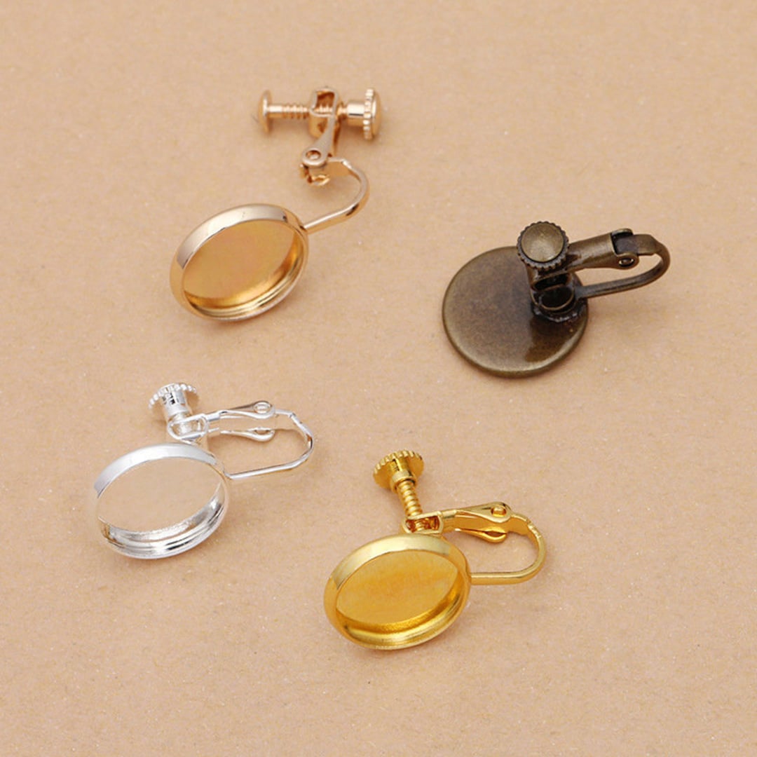 20pcs Brass Spiral Ear Clip Earrings Bezel Blank Earring Settings, Diy ...