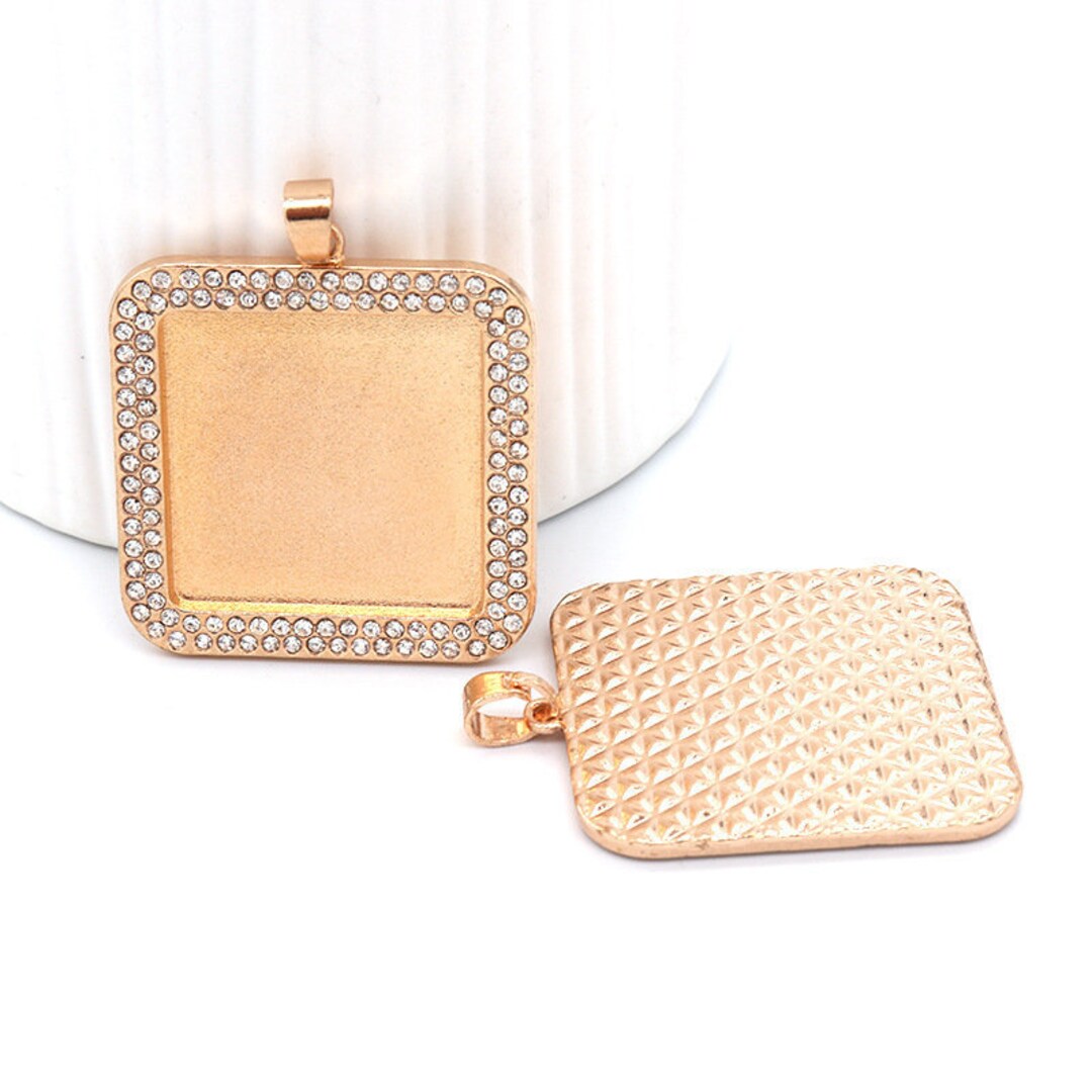 10pcs Alloy Diamond 25mm Square Pendant Bezel Cups, Pendant Settings ...