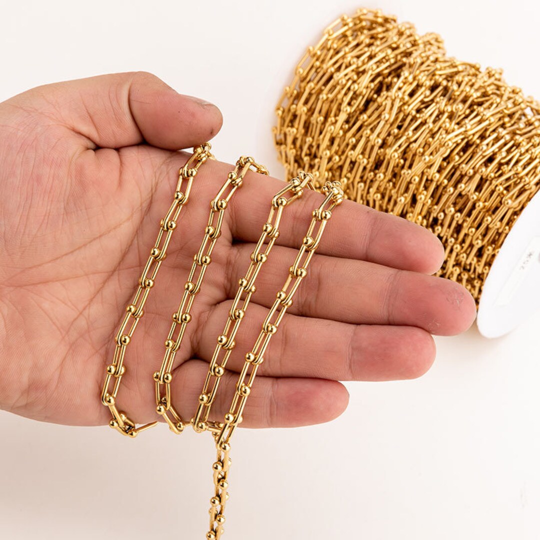 2m 196ft 18k Gold Plating Thick Stainless Steel Chain, U-shaped Chain ...