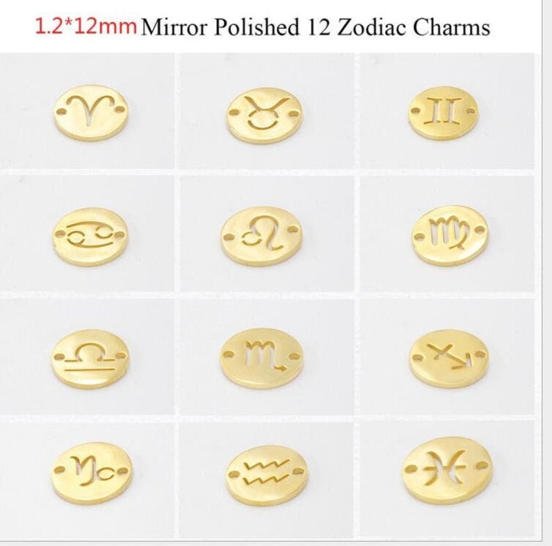 10pcs 12 constellations Highly Polished Gold Stainless steel | Etsy