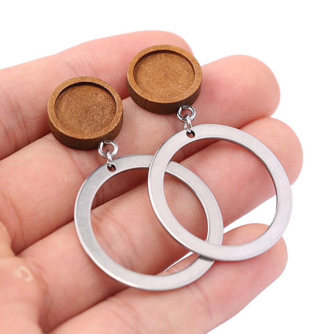 10pcs Stainless Steel Wood Bezel Earrings Studs Blanks, Bezel Earring ...