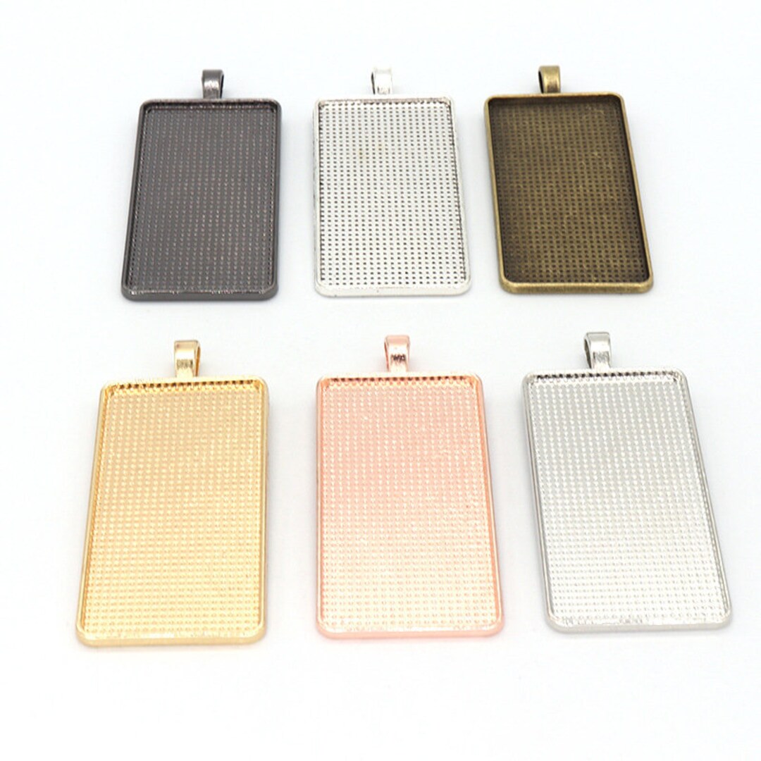 5pcs Alloy Rectangle 25x50mm Pendant Bezel Cups, Pendant Tray, Pendant ...