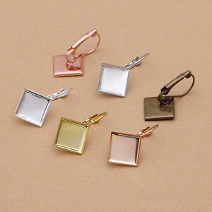 20pcs Brass Square French Earrings Bezel Blank 8mm 12mm 15mm Cabochon ...