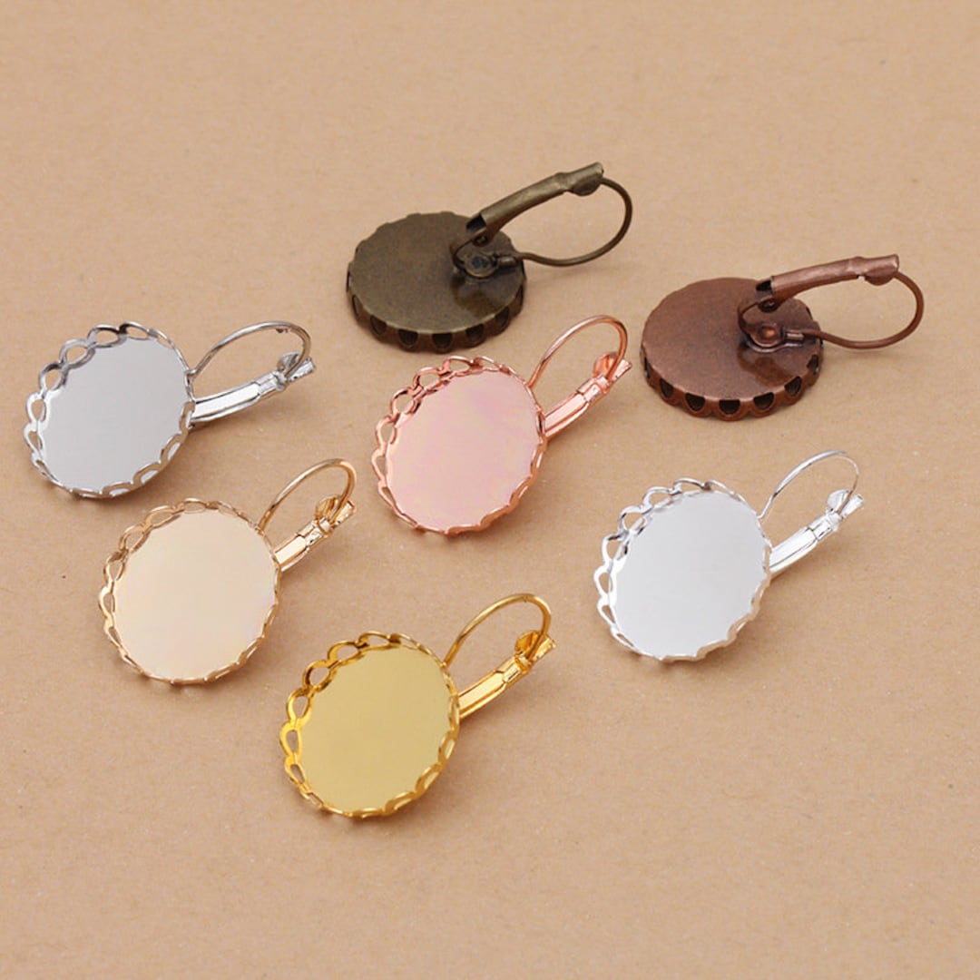 20pcs Brass Lace French Earrings Bezel Blank 12 14 16 18 20mm Cabochon ...