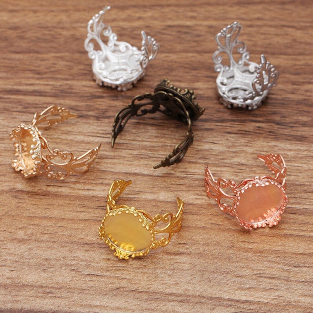 20pcs Brass Crown Ring Blanks 15mm 20mm Ring Bezel Settings, Antique ...