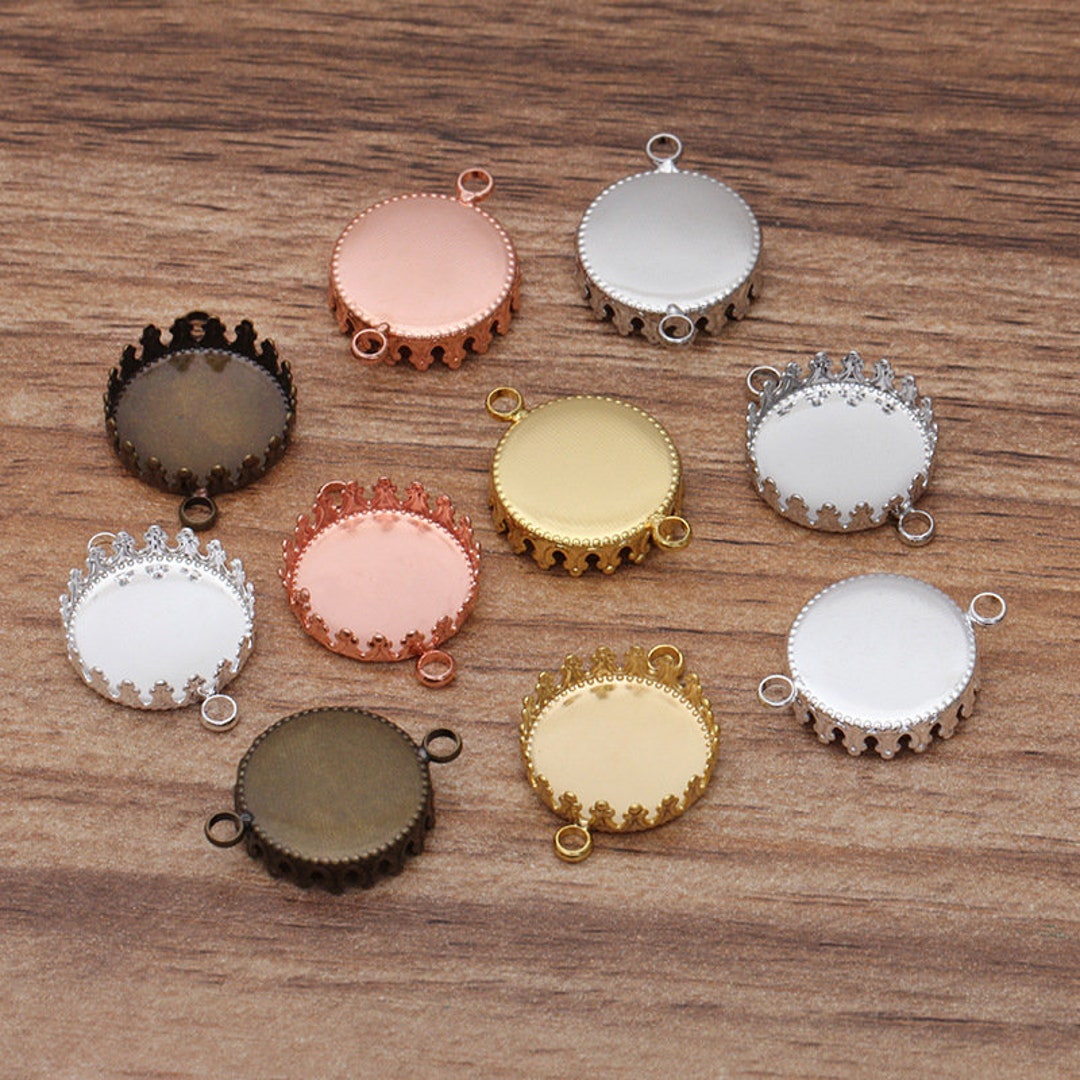 20pcs Brass Crown 15mm Double Hole Bezel Pendant Blanks Bronze/silver ...