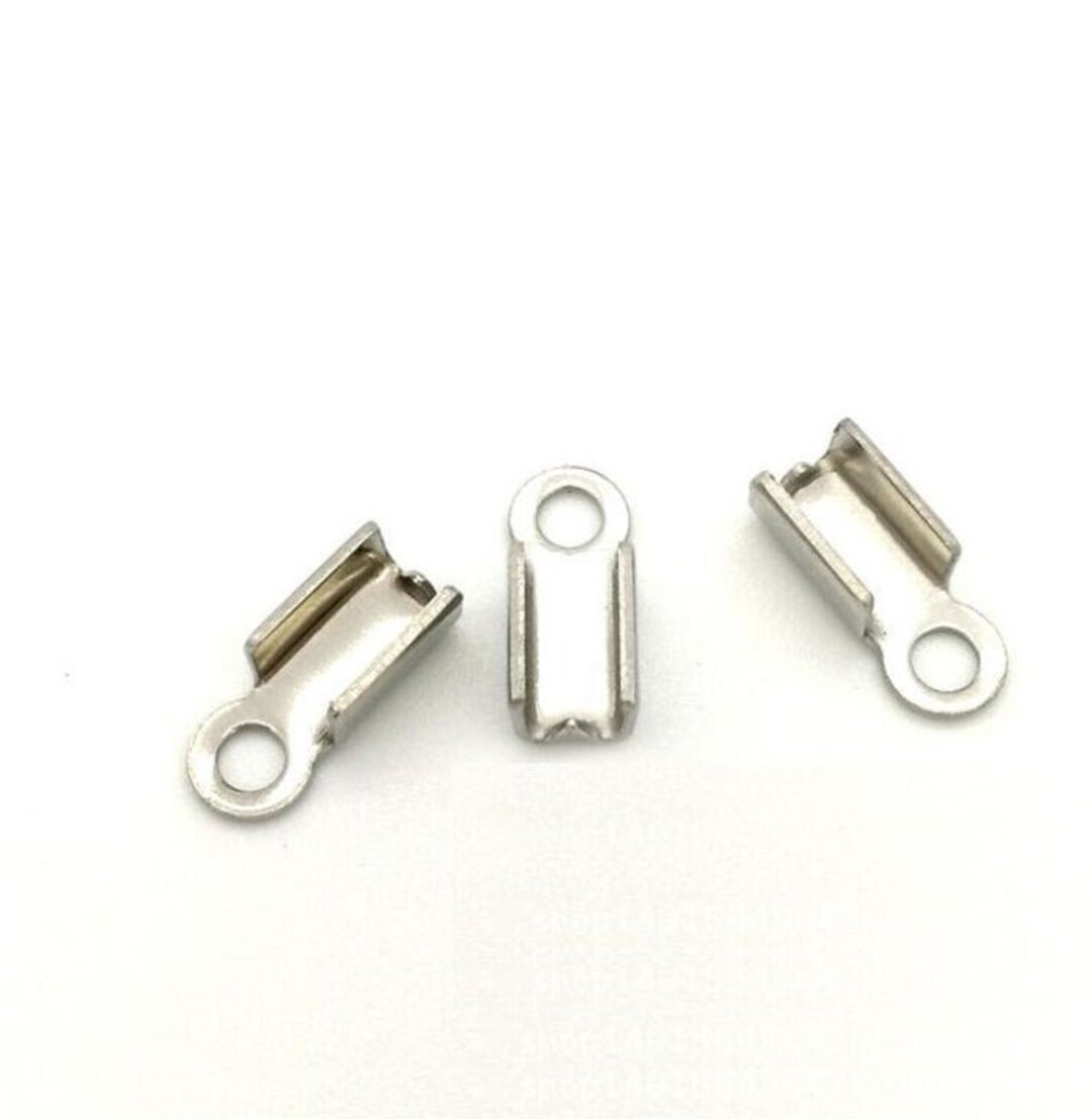 40pcs Stainless Steel Fastener Clasps Fitting Flat Leather Cord Silver ...