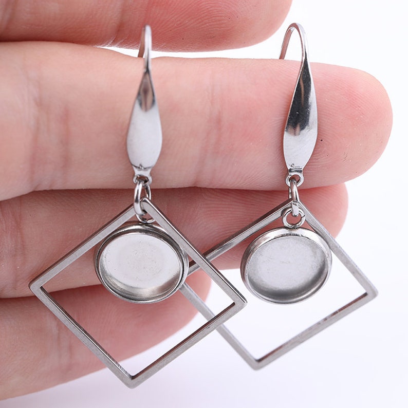 10pcs Stainless Steel Geometric Square Bezel Earring Studs - Etsy