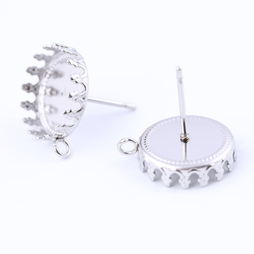 20pcs Stainless Steel Crown Bezel Earring Studs Blank Base 12mm ...