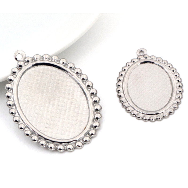 20pcs Stainless Steel Oval Blank Pendant Settings | Etsy