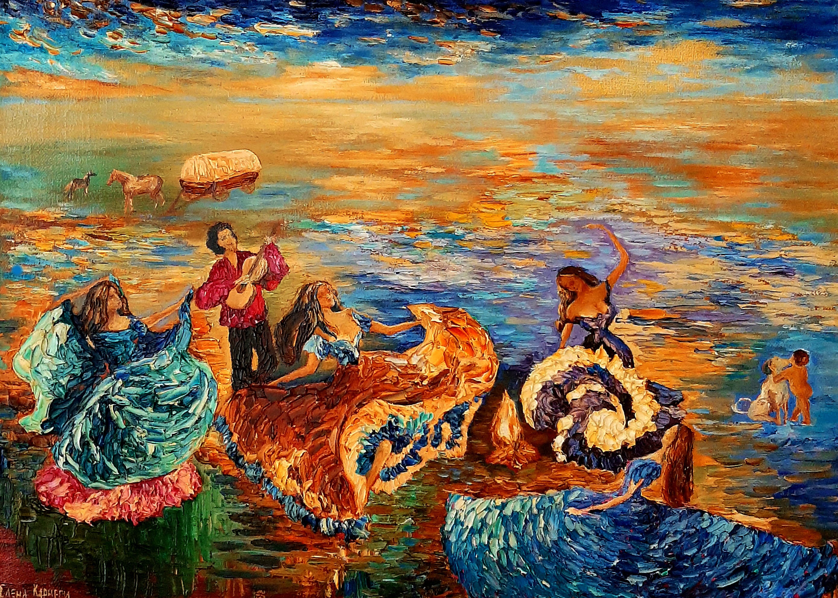 Folk art painting Gypsy art Handmade landscape oil painting | Etsy