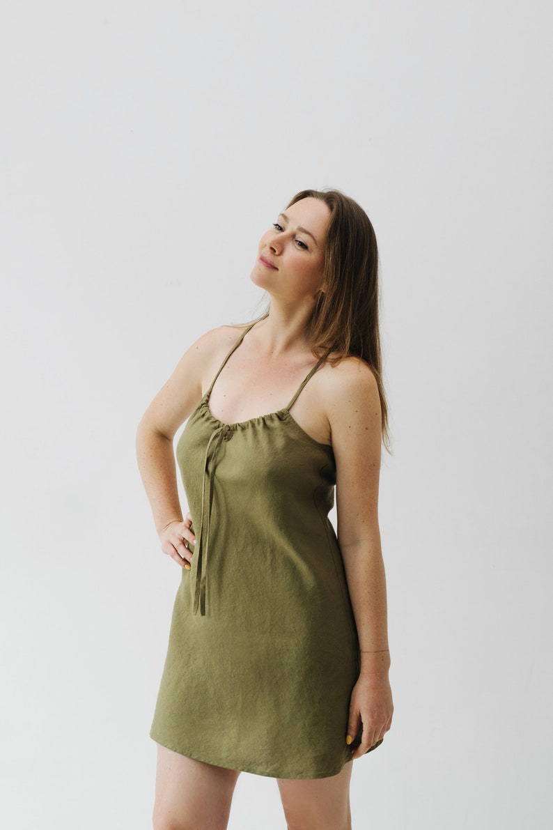 Strap Linen Sleep Dress - Linen Dressing Gown - Adjustable Straps Mini ...