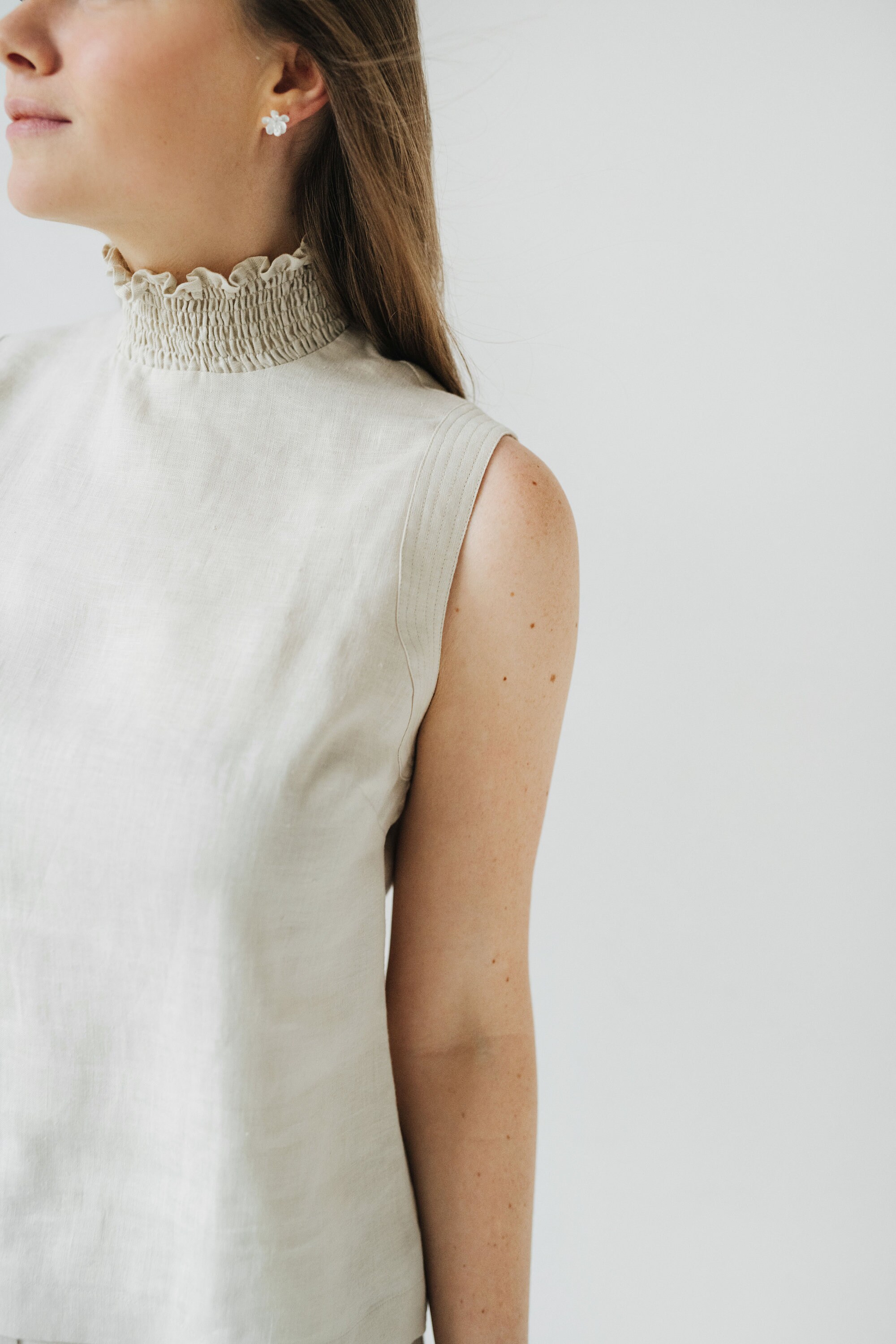 Linen Turtleneck Top/ Fitted Linen High Collar Top/ Mock Neck | Etsy