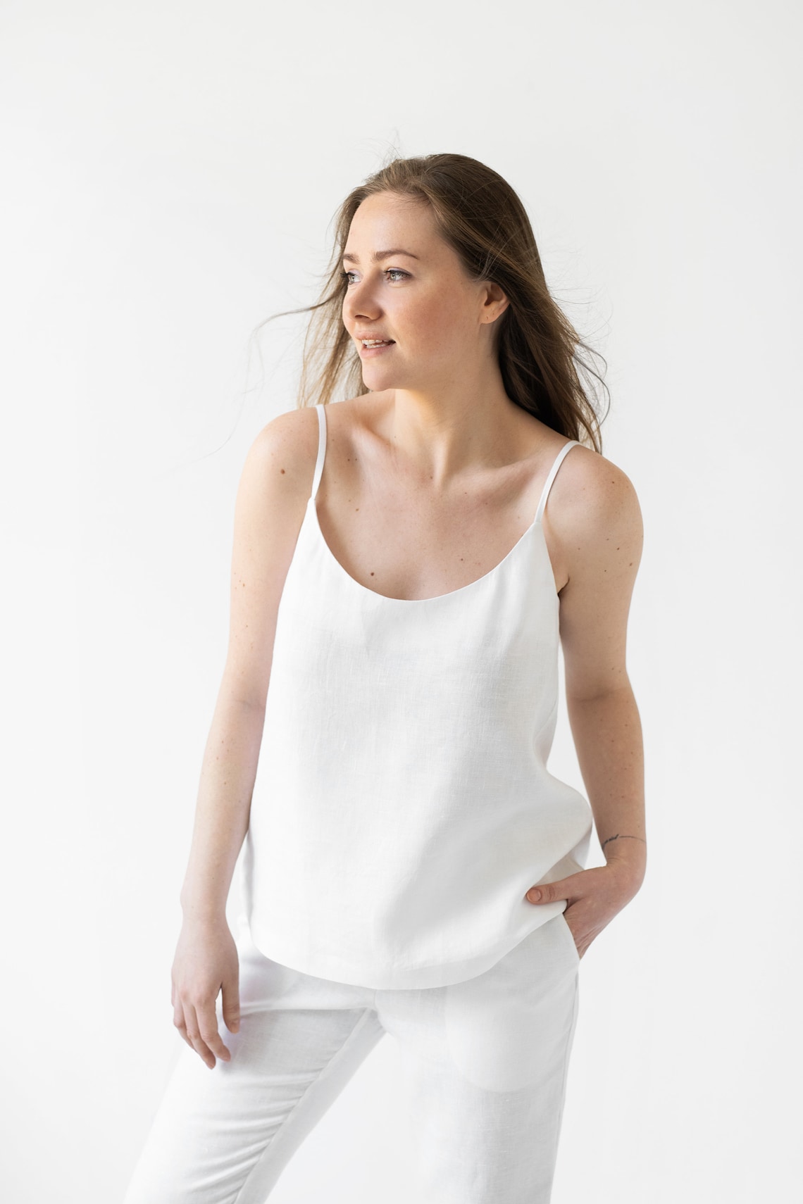 Minimal linen top / White linen cami top / Basic linen | Etsy