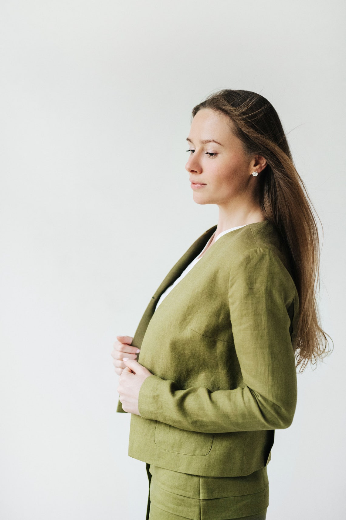 Linen Jacket for Women/ Olive Linen Blazer/ Short Linen Summer - Etsy