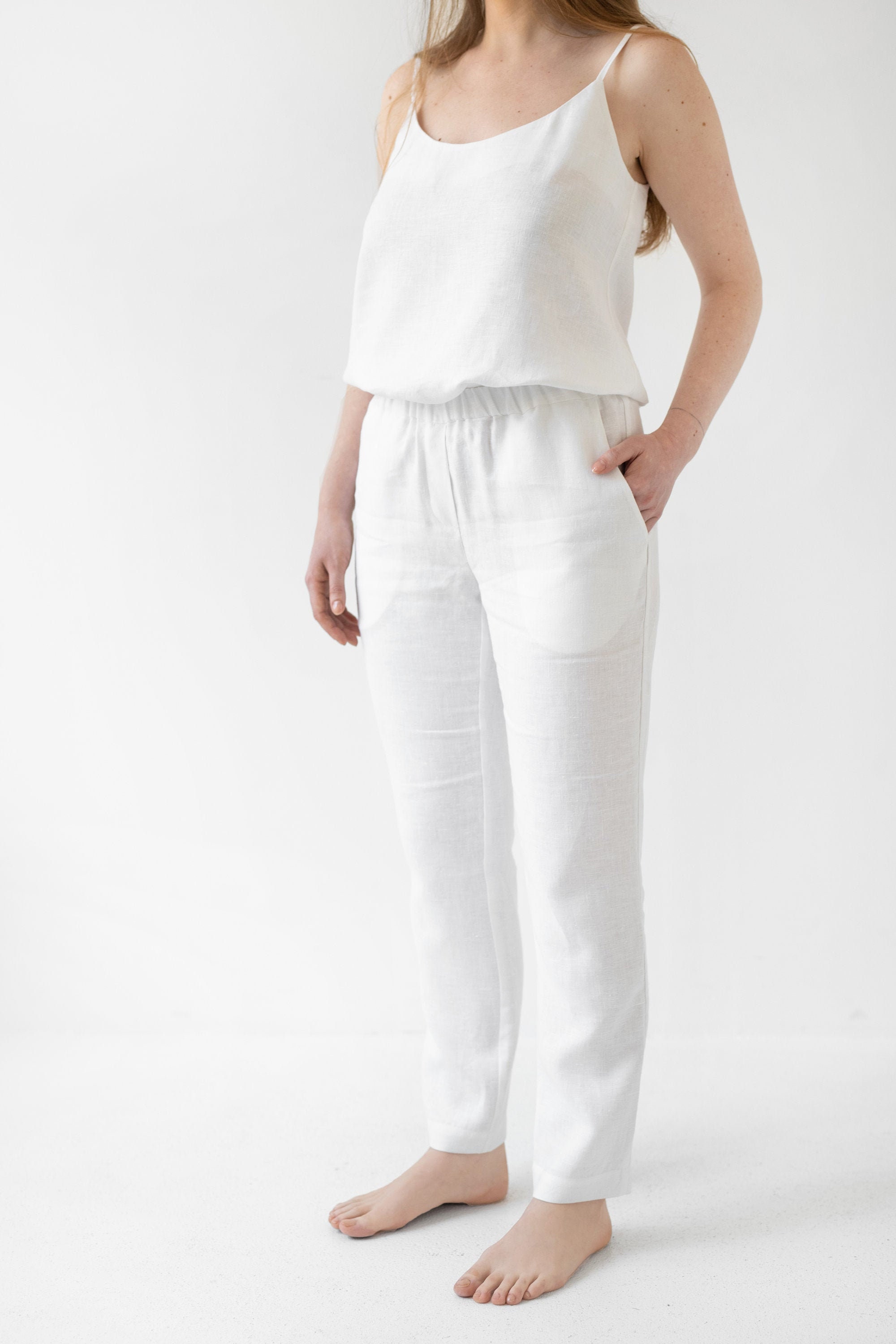 White Linen Pants Women Tapered Linen Pants Organic Linen Etsy