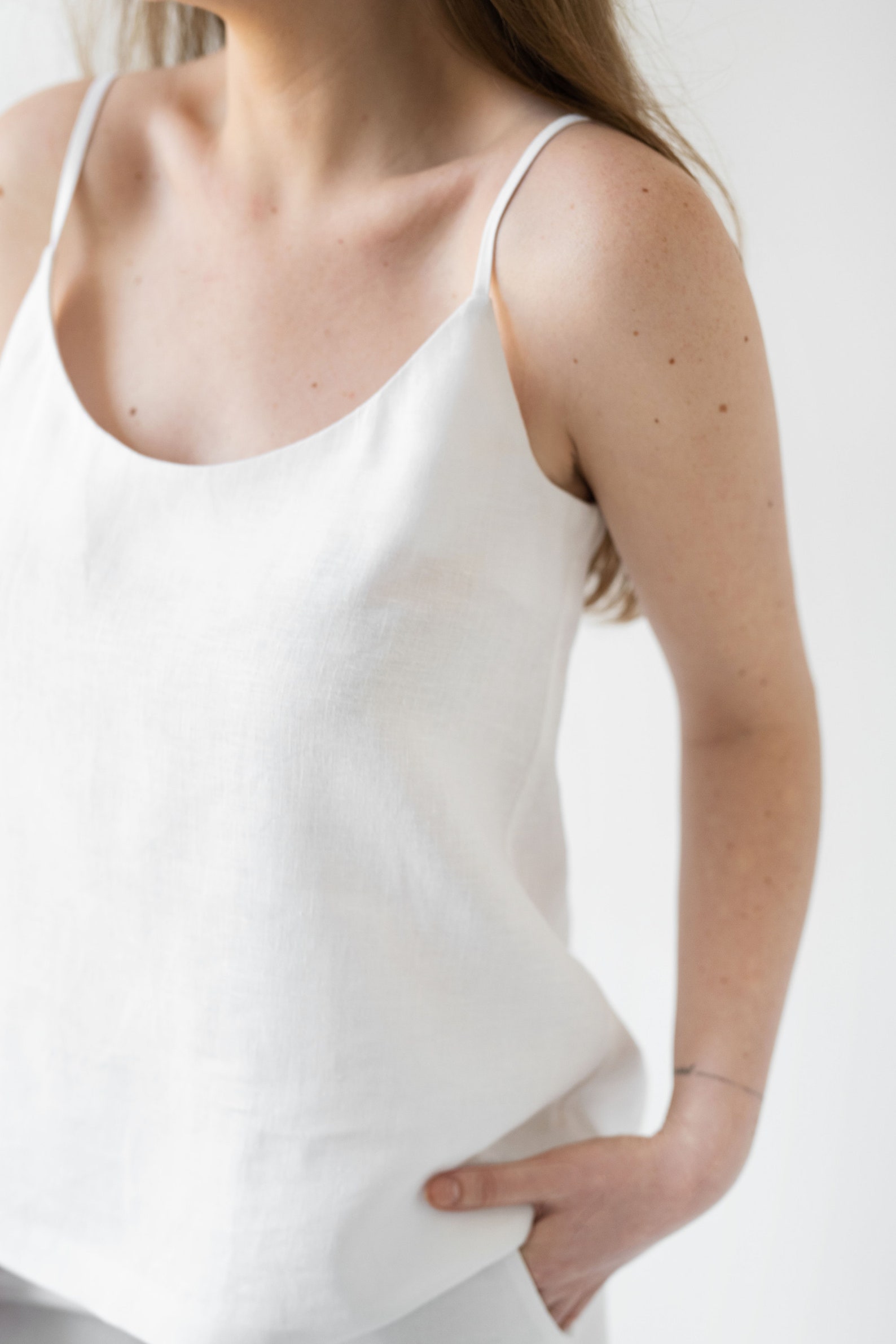 Minimal linen top / White linen cami top / Basic linen | Etsy