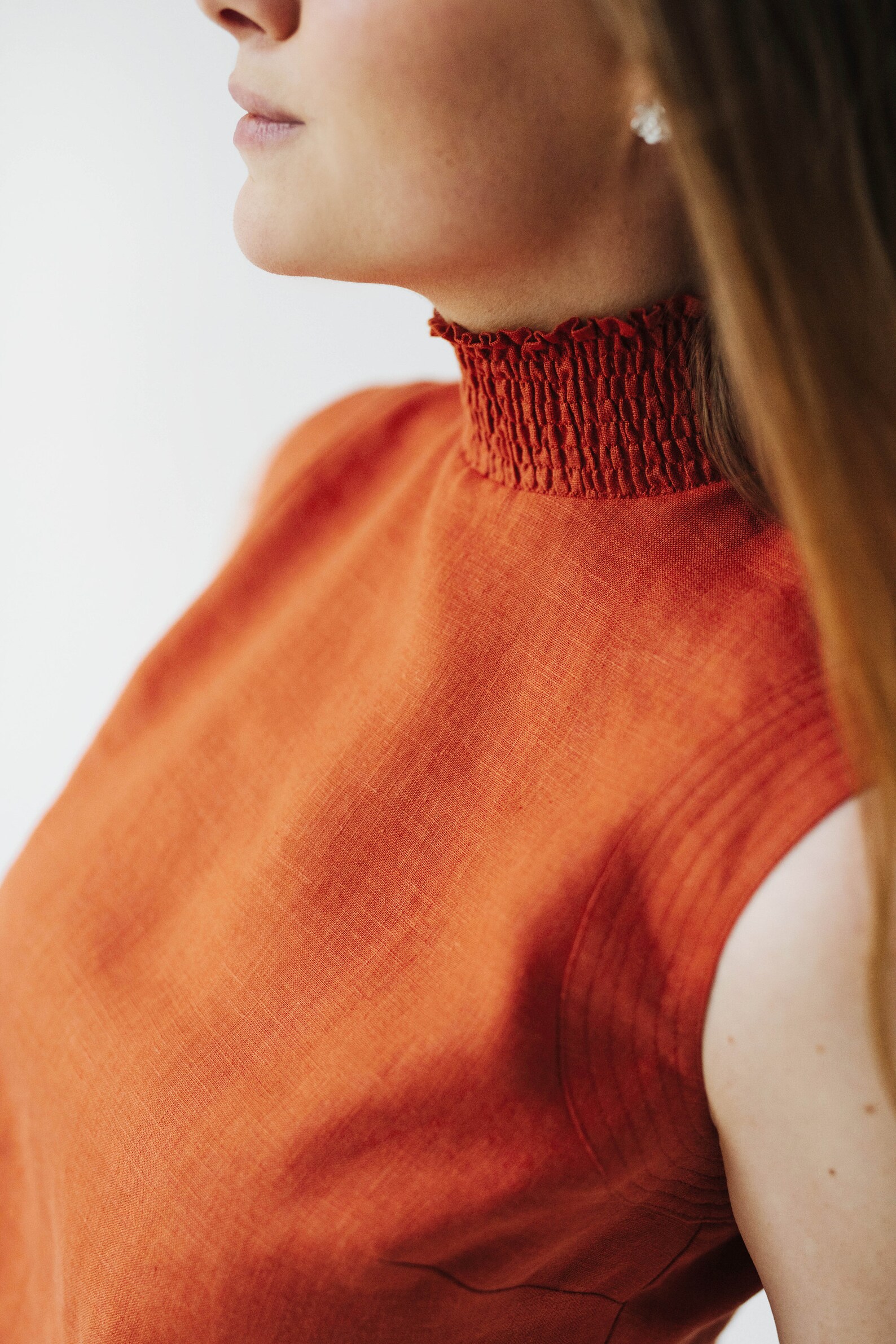 Linen Terracotta Top/ Turtleneck Top for Women/ High Collar - Etsy