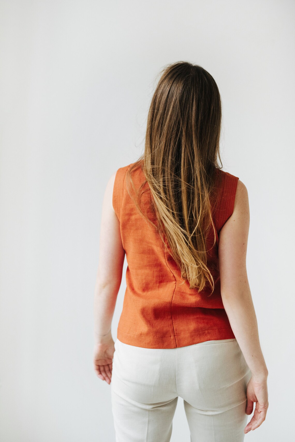 Linen Terracotta Top/ Turtleneck Top for Women/ High Collar - Etsy