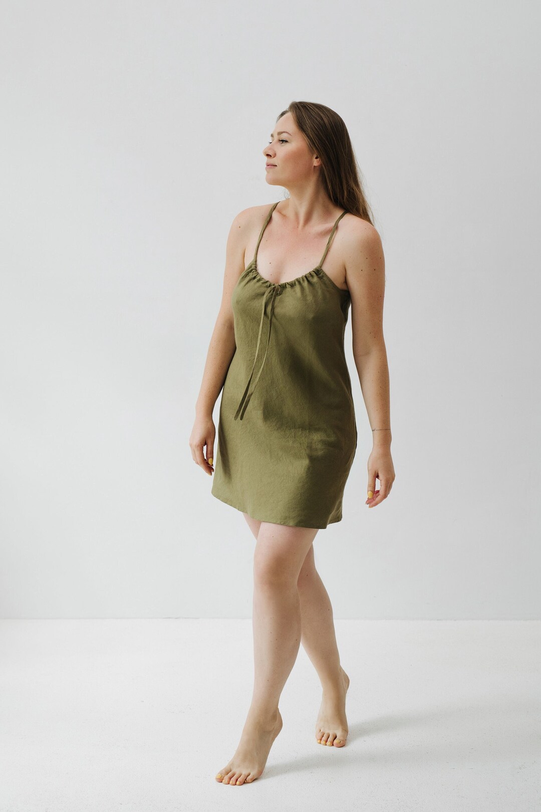 Strap Linen Sleep Dress - Linen Dressing Gown - Adjustable Straps Mini ...