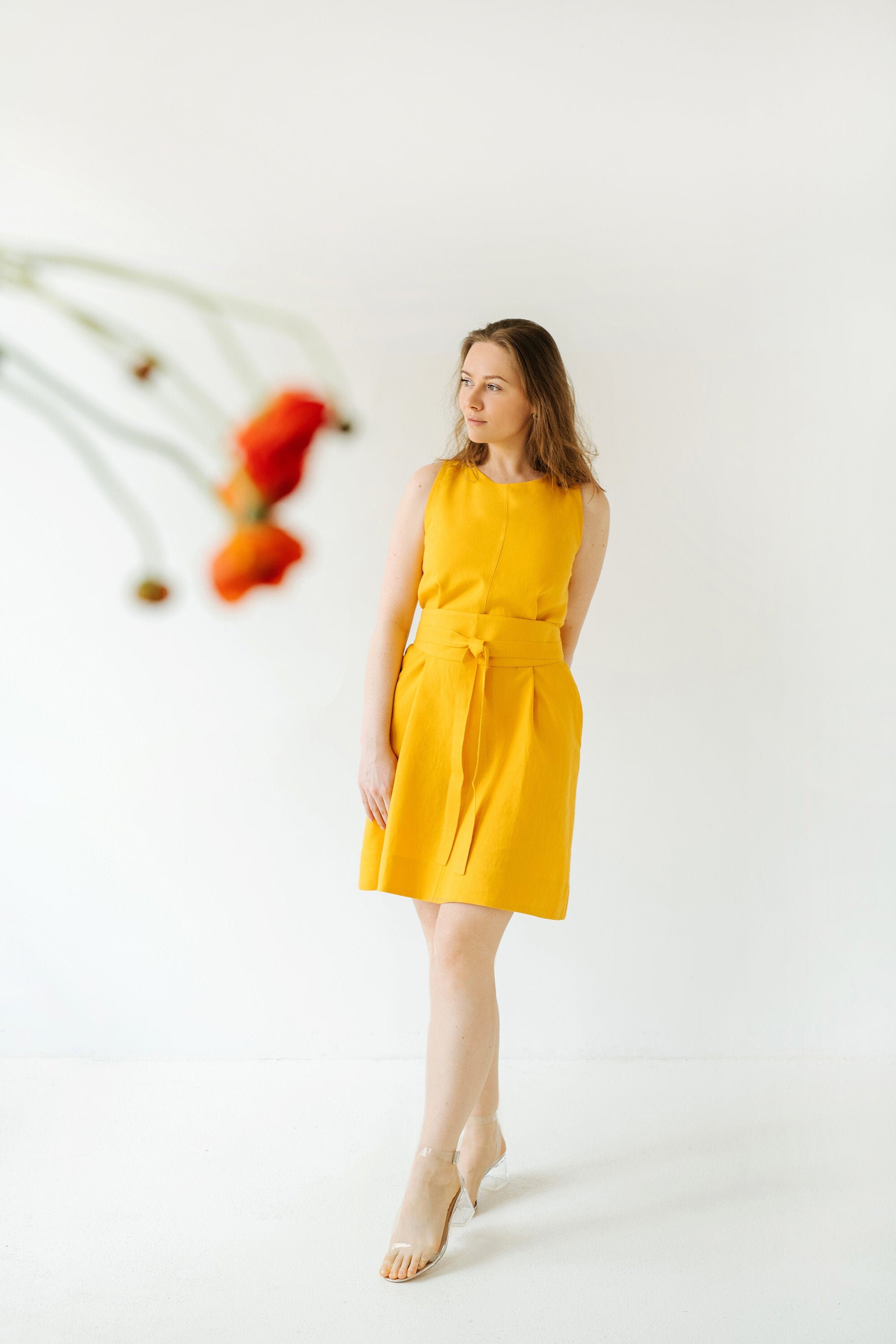 Loose Linen Belt Dress Simple Linen Shift Dress Summer Linen | Etsy