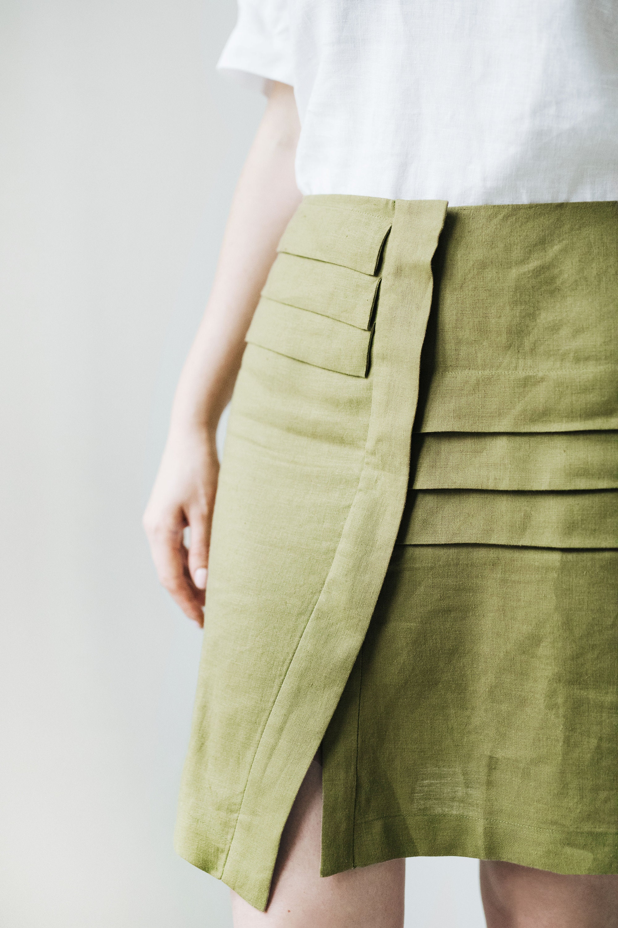Linen Pleated Skirt/ Mini Wrap Linen Skirt/ Soft Linen - Etsy