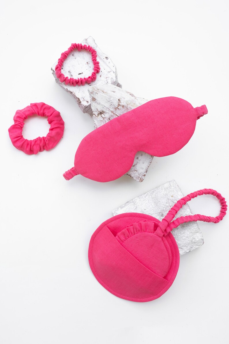 Pink Sleeping Mask Set / Organic Linen Sleep Mask / Night Eye - Etsy