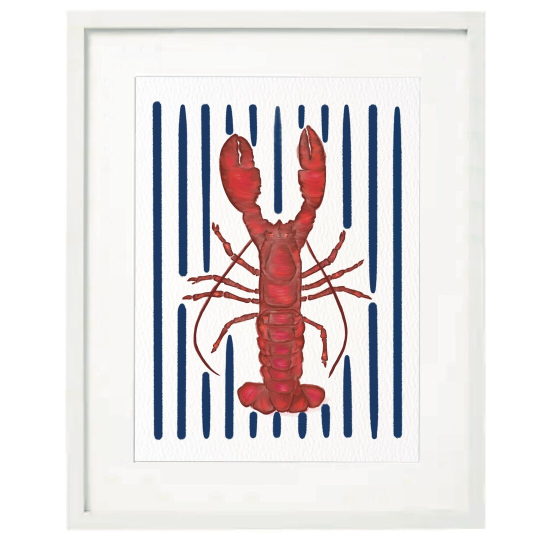 Blue Stripes and Red Lobster Printable Art ~ Coastal Wall Art ~ Lobster ...