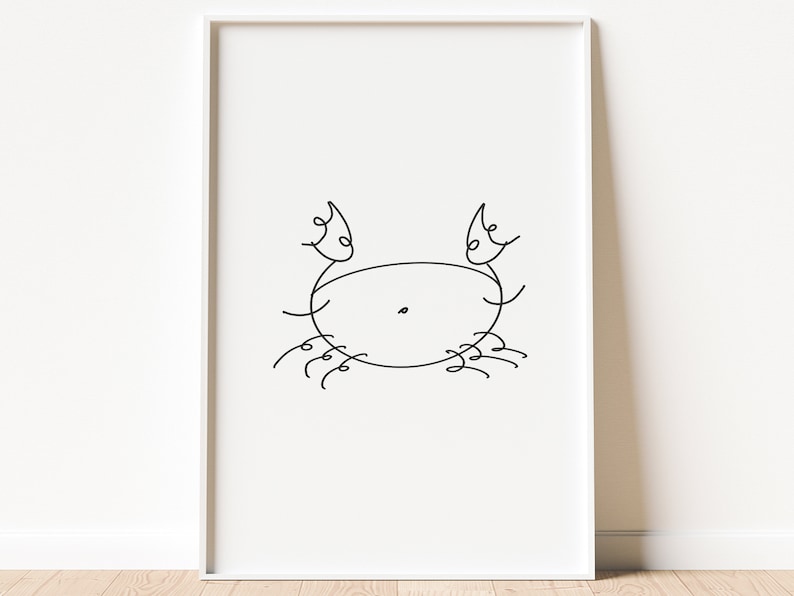 Line Drawn Crab Printable Art Nursery Wall Art Crab Sea - Etsy