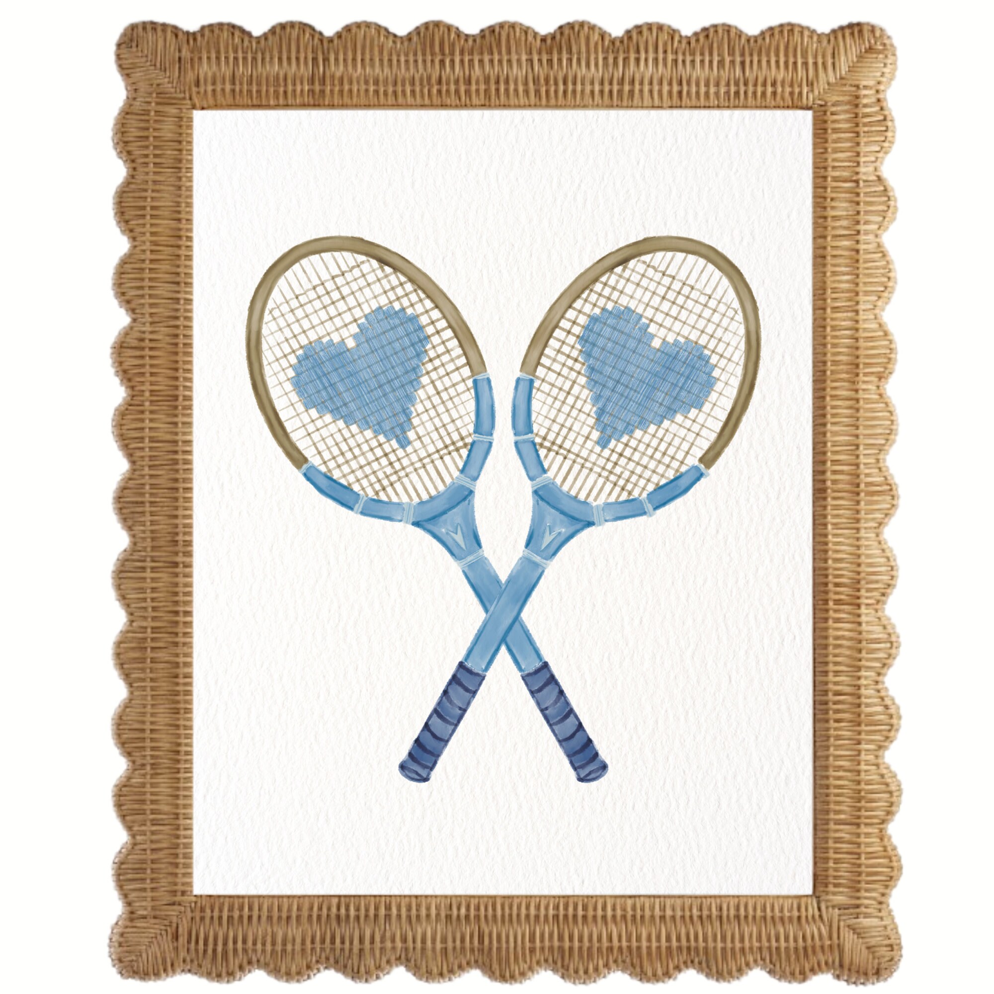 Blue Tennis Rackets Heart Art: Preppy Watercolor Print (digital ...