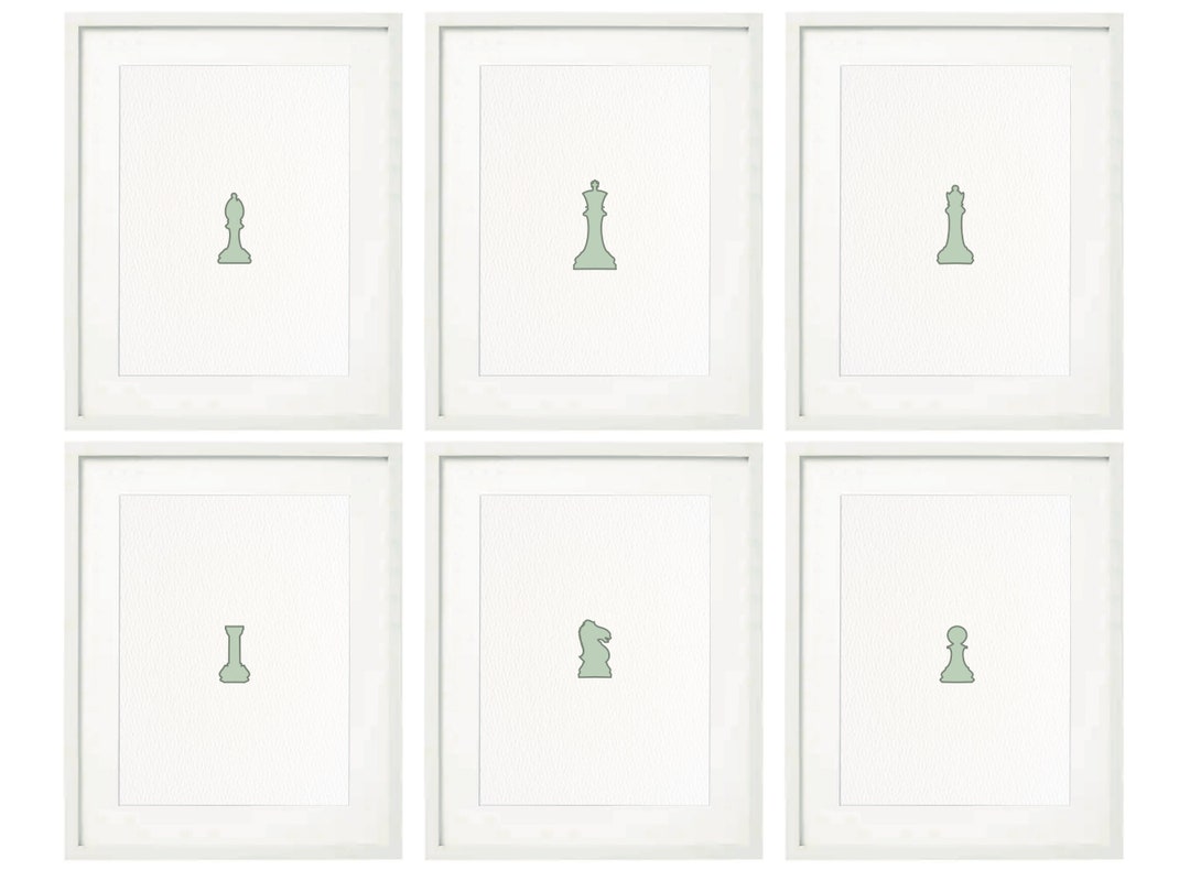 Set of 6 Green Chess Pieces Printable Art Wall Art Green - Etsy