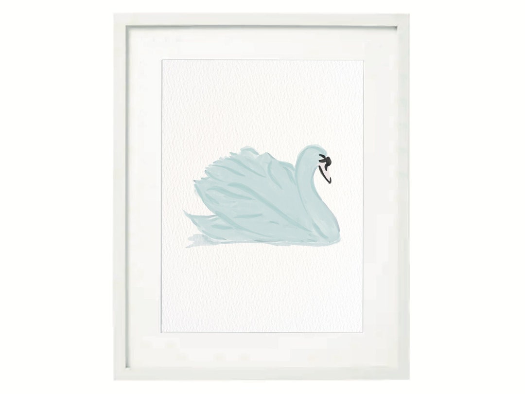 Watercolor Light Blue Swan Printable Art ~ Grandmillenial Wall Art ...