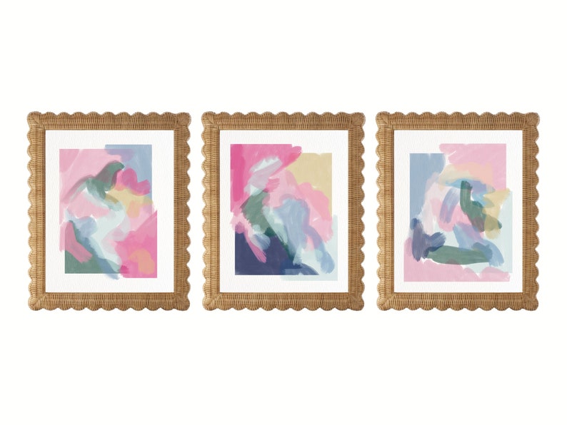 Pink Preppy Watercolor Brush Stroke Abstract Art Piece Set of - Etsy