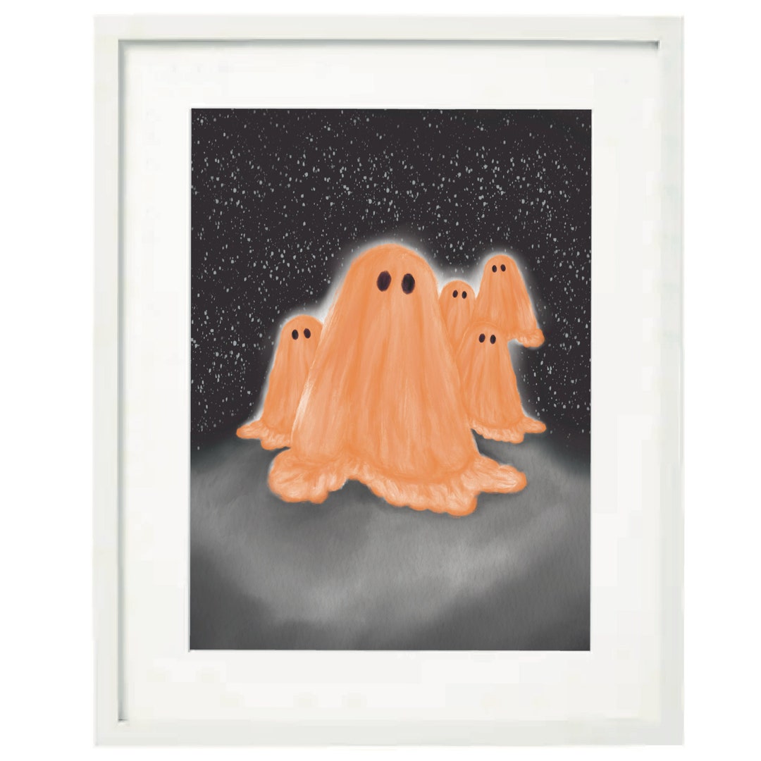 Halloween Orange Ghost Clouds Printable Art Wall Art Orange Ghost ...