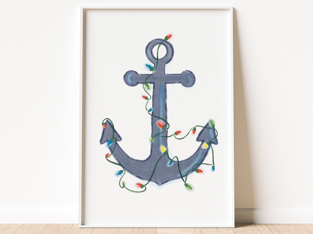 Blue Anchor & Christmas Lights Printable Art Nursery Wall Art Christmas ...