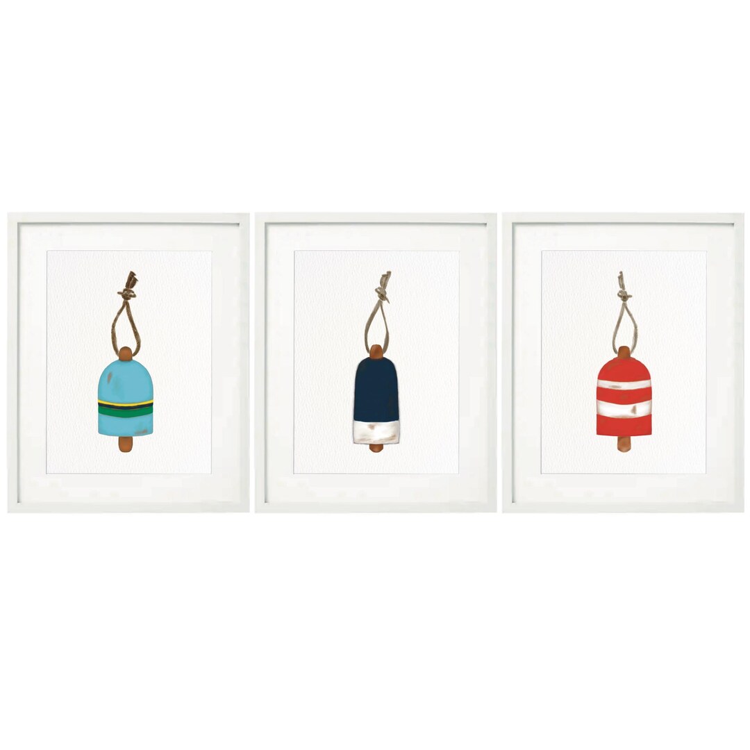 Set of Three Red Blue Green Yellow White Buoy Printable Art ~ Wall Art ...