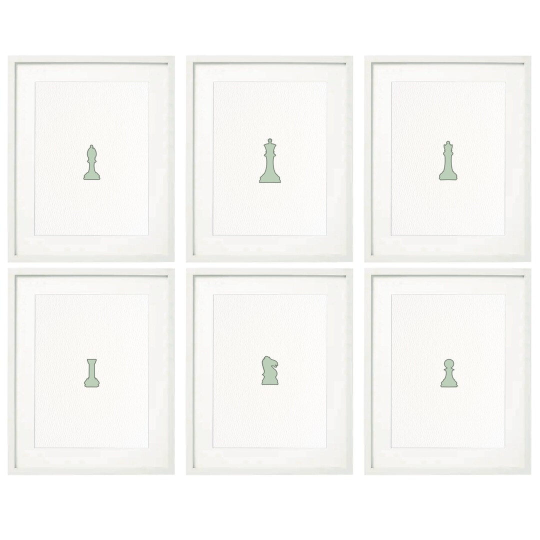 Set of 6 Green Chess Pieces Printable Art ~ Wall Art ~ Green Chess ...