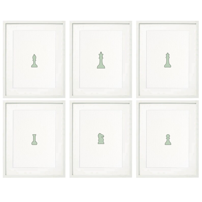 Set of 6 Green Chess Pieces Printable Art ~ Wall Art ~ Green Chess ...
